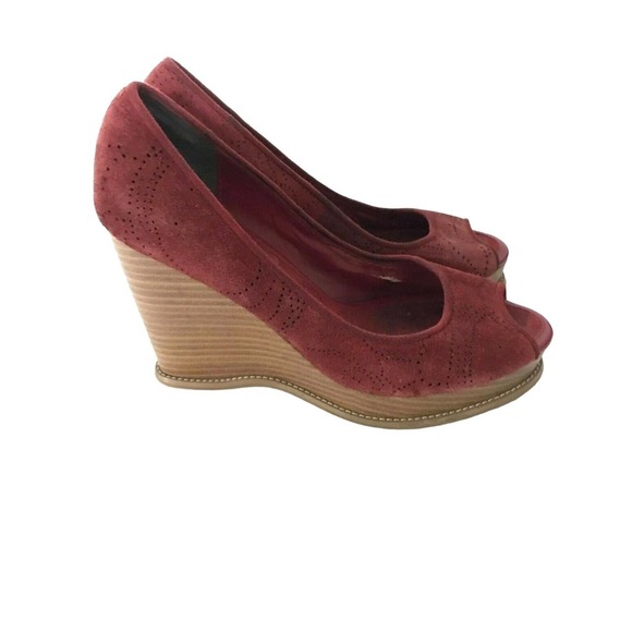 Paolo | Shoes | Linea Paolo High Heel Shoes Wedge Cordovan Suede Peep ...